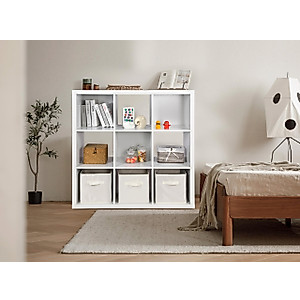 PACHIRA US 9 Cube Storage Shelf Organizer Open Bookshelf Floor Standing Wooden Display Shelf with Backplane, 13 x 13 x 15 Inch Cube Storage Shelf, White Finish