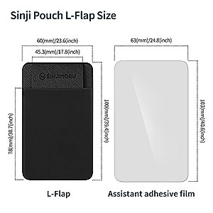 Sinjimoru Business Card Holder for Back of Phone, Reusable iPhone Stick on Wallet, Credit Card Holder for Smartphone. Sinji Pouch L-Flap Black