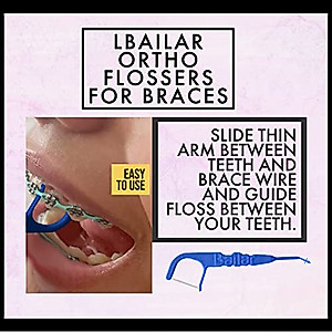 Ortho Floss| Floss for Braces| 200 Count Bag| Pack of 4 Bonus 4 Interdental Brush| Floss Dental Pick Fits Between Brace Wire and Teeth| Quick and Easy Braces Floss
