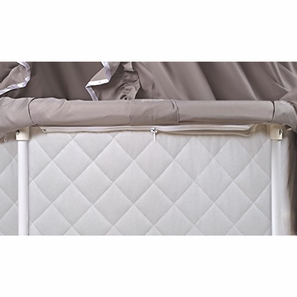 Empress Round Baby Bassinet with Bedding, Pad, and Storage