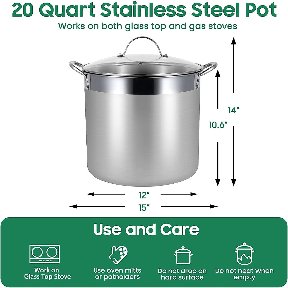 HOMKULA Water Bath Canning Pot with Rack and Lid, Steam Canner with Canning Supplies Starter Kit, 9 Pieces, Stainless Steel, Green (Induction/Glass Top Stove Compatible)