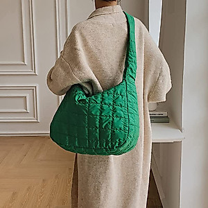 Quilted Crossbody Bags For Women Large Capacity Puffer Tote Bags Unique Boho Hippe Padded Handbag Trendy Y2k Bag (Green)