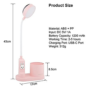 Kids Cute Kawaii Desk Table Lamp, Rechargeable Mini Portable Aesthetic Desk Lamp Desk Light with Star Projection & Pen Holder, Kawaii Desk Accessories for Kids Reading Home, Dorm as Best Gift.