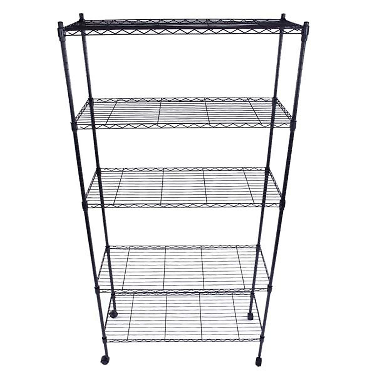 MAXMYE 5-Layer Iron Shelf, Shelving Storage Unit on 1.5'' Wheel Casters, Metal Organizer Wire Rack, Plastic Coated Storage Cabinet (35.43" x 13.78" x 65") for Living Bedroom/Kitchen/Office