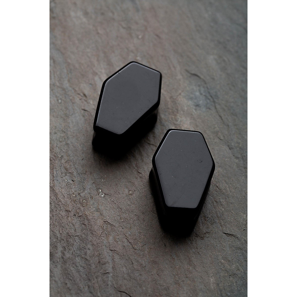 Pierced Owl Natural Obsidian Stone Black Coffin Shaped Double Flared Plug Gauges, Sold as a Pair (25mm (1"))