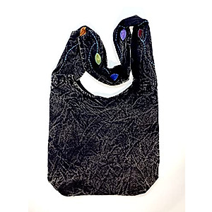 Elements of Nature Bohemian Hand-Stitched Hippie Hippy Shoulder Crossbody Monk Handbag in Black Large