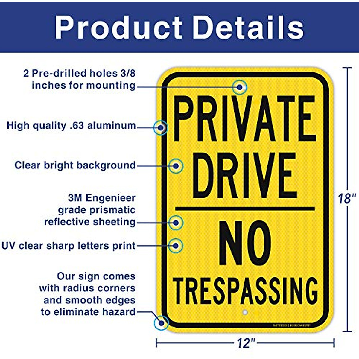Faittoo Private Drive Sign, No Trespassing Sign, 18 x 12 Inches Engineer Grade Reflective Sheeting Rust Free Aluminum, Weather Resistant, Waterproof, Durable Ink, Easy to Mount, Indoor & Outdoor Use