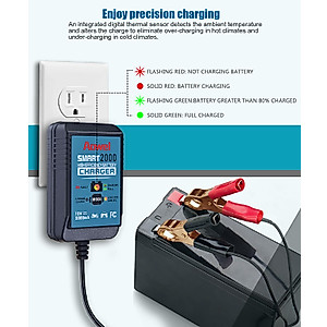 Aowel 12V, 2-Amp Fully Automatic Battery Charger & Maintainer for Car, Lawn Mower, ATV, Motorcycle, Boat, Marine Lithium(LifePO4) and AGM, Deep Cycle Lead-Acid Batteries
