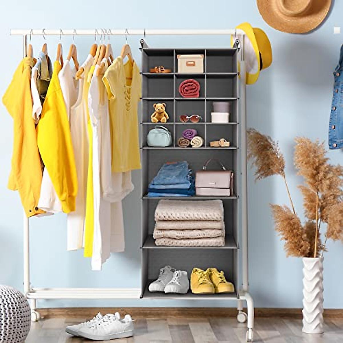 Fixwal Hanging Closet Organizer Storage 15 Section Clothes Drawers & Shoe Shelves Space Saving Clothes Shoes Accessories Holder & Storage for Bedroom Nursery Cloakroom Or RVs