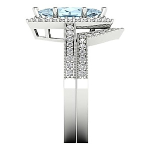 Clara Pucci 2.16ct Marquise Cut Halo Solitaire Natural Swiss Blue Topaz Engagement Anniversary Bridal Ring Band set 18k White Gold 10.5
