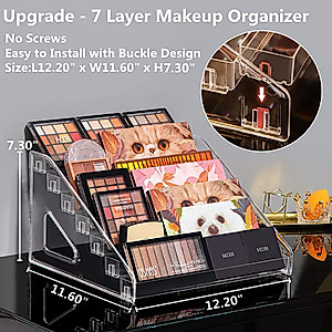 Makeup Organizer Nail polish Rack,Easy to Clean & Assemble,KTAB Acrylic Makeup Cosmetic Storage Display Case with Large Capacity 7-Layer No Need Screws,Nail Polish Organizer,Eyeshadow Palette Holder
