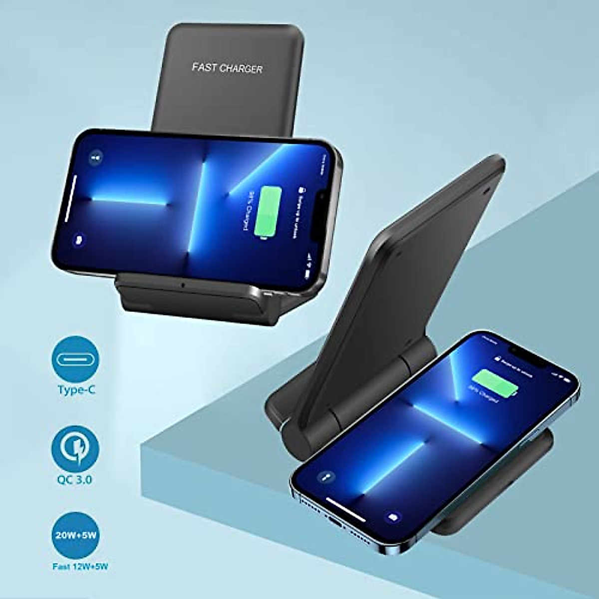 25W Wireless Charger,Foldable 2 in 1 Wireless Charging Station for Apple iPhone 14/13/12/11/Plus/Pro/SE/X/8/Airpods,PDKUAI 15W Fast Dual Wireless Induction Charge Stand for Samsung Phone/Galaxy Buds