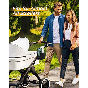 Universal Stroller Cup Holder with Mobile Phone Case, 2-in-1 Strollers Storage Rack, 360 Degrees Rotation Drink Holder for Bike, Pushchair, Wheelchair, Walker,Bicycle, Fits Most Cups
