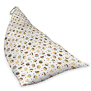 Lunarable Dessert Lounger Chair Bag, Cartoon Pattern with Muffins and Cupcakes on White Background with Hearts and Dots, High Capacity Storage with Handle Container, Lounger Size, Multicolor