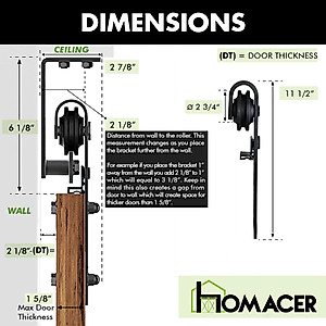 Homacer Black Rustic Ceiling Mount Non-Bypass Sliding Barn Door Hardware Kit, for One/Single Door, 7ft Long Flat Track, Interior Use Only (Doors are not Included)