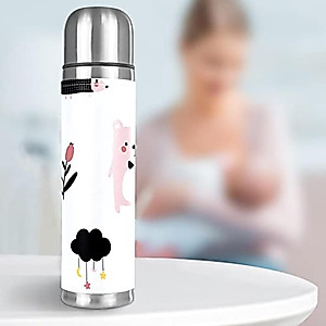 Stainless Steel Leather Vacuum Insulated Mug Bear Thermos Water Bottle for Hot and Cold Drinks Kids Adults 16 Oz