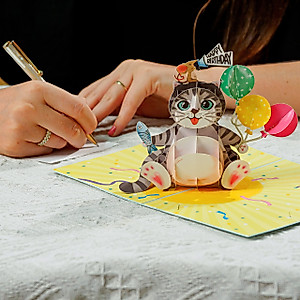 Paper Love 3D Pop Up Birthday Card, Birthday Cat, For Adults and Kids - 5" x 7" Cover - Includes Envelope and Note Tag