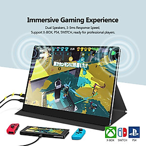 ULBRE Portable Monitor 15.6 Inch Full HD 1080P IPS Screen USB-C HDMI Portable Monitor for Laptop PC MAC Phone Xbox PS4 Gaming, External Display with Leather Case