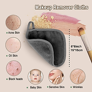 KODAMO Makeup Remover Cloth, 6 inch x 6 inch Reusable Makeup Remover Towels with Laundry Bag, Microfiber Makeup Removal Face Wash Cloths with Just Water, Eco-friendly, 12 Pack, Grey