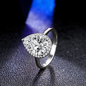 LAZLUVU 4.85CT Teardrop Shape Cubic Zirconia Ring Pear Cut Promise Engagement Rings for Her Solitaire Halo Teardrop Wedding Bands for Women Size 9