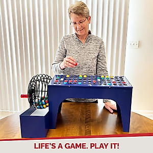 MR CHIPS Bingo Game Deluxe - Bingo Game Set with Cage, 7/8 Inch Bingo Balls and Bingo Master Board | All-in-One Table Top Professional Bingo Game Machine