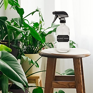 Cornucopia 16oz Clear Glass Spray Bottles w/Chalk Labels (2 Pack); Boston Round Bottles with 3-Setting Adjustable Heavy Duty Sprayers