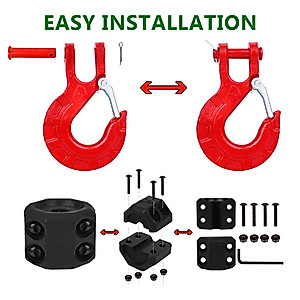 AMBULL Heavy Duty Forged Steel 3/8" Grade 70 Safety Latch Winch Cable Hook Stopper & Clevis Slip Hook Sets, Included Allen Wrench,Max 35,000 lbs, Red