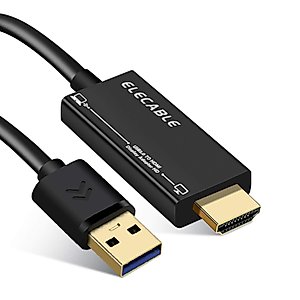 ELECABLE USB to HDMI Adapter Cable 6FT for Mac OS Windows 11/10/8/7/, USB 3.0 to HDMI Male HD 1080P Monitor Display Audio Video Converter Cord. (6FT)