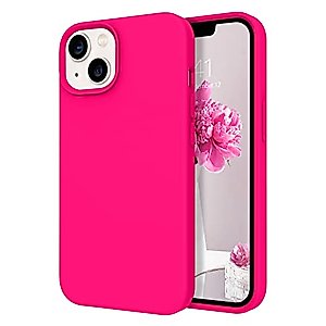 DOMAVER for iPhone 13 Case Silicone Soft Gel Rubber Microfiber Lining Cushion Protective Cover for iPhone 13- Hot Pink