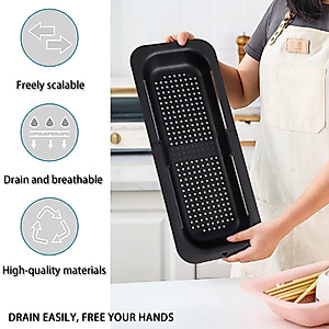 KesaPlan Collapsible Sink Colanders and Strainers Basket Extendable Plastic Fruit Vegetable Strainer Drainer Basket for Kitchen (Length 13.6 inch-18.7 inch) (black)