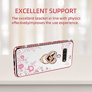 KuDiNi for LG Stylo 6 Case for Women Glitter Crystal Soft TPU Bling Cute Butterfly Heart Floral Clear Protective Cover with Kickstand+Strap for LG Stylo 6/LG K71/LG Stylus 6/LG Stylo 6(Rose Gold)