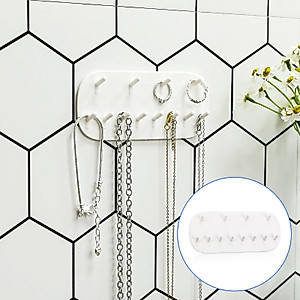 KALIONE Necklace Holder Wall Mounted, Hanging Necklace Holder Necklace Organizer Adhesive Plastic Necklaces Hanger with 6 Jewelry Hooks for Necklaces, Bracelets, Earrings, Keys, White