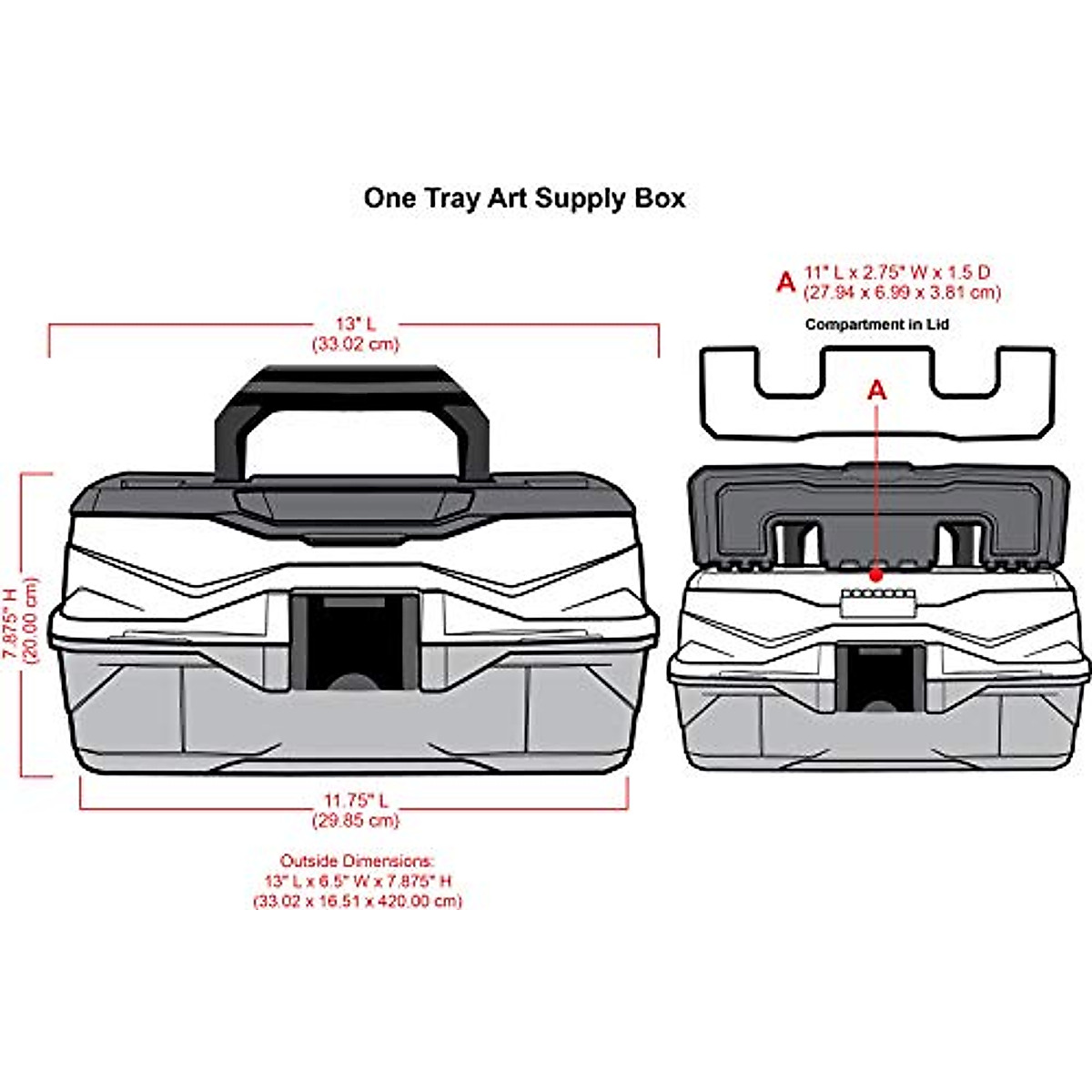 ArtBin 6891AG 1-Tray Art Supply Box, Portable Art & Craft Organizer with Lift-Up Tray, [1] Plastic Storage Case, Gray/Black