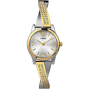 Timex Women's Fashion Stretch Bangle 25mm Watch - Two-Tone Expansion Band Silver-Tone Dial Two-Tone Case
