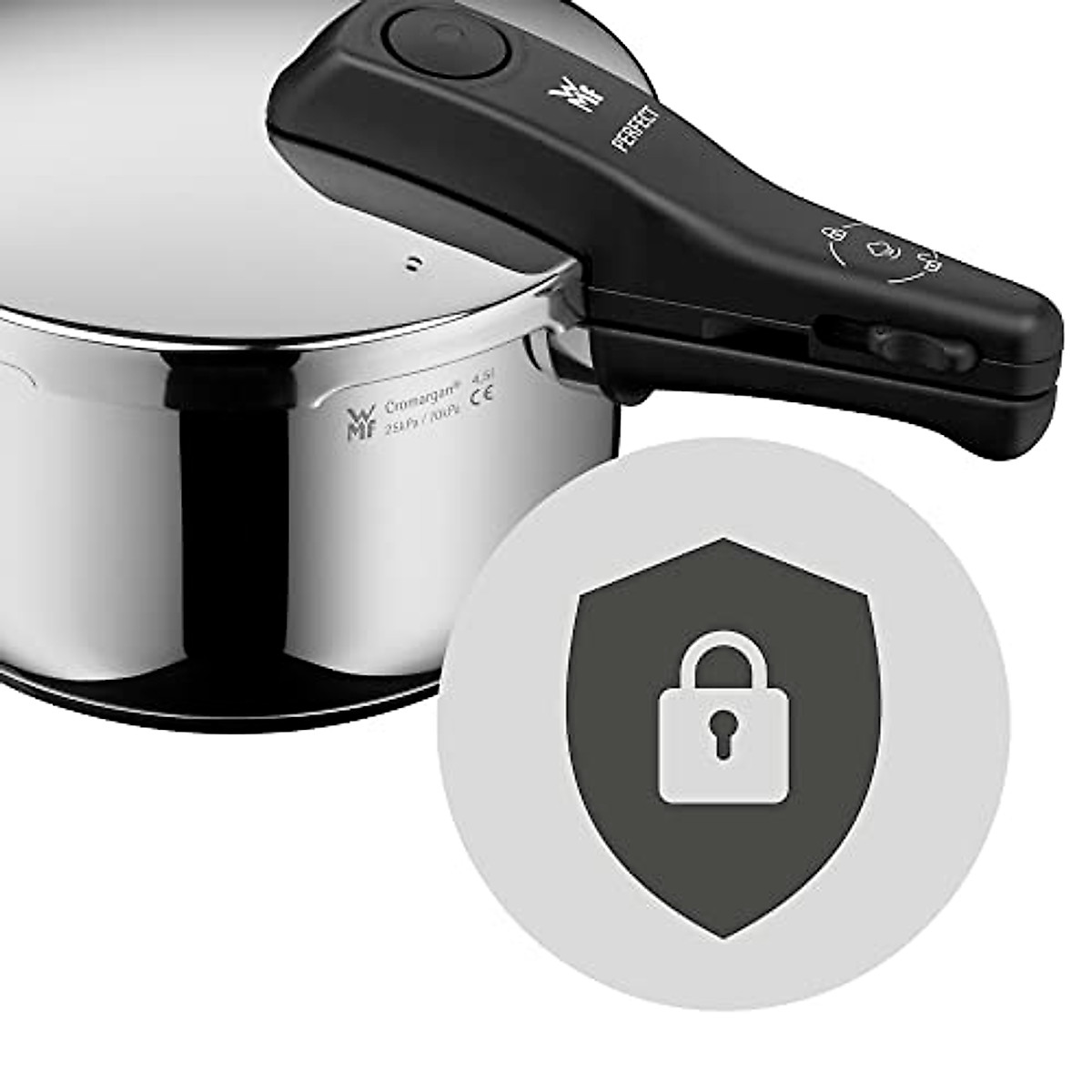 WMF Perfect Pressure Cooker Induction 4.5 L, Pressure Cooker, Large Cooking Signal, 2 Cooking Levels, Removable Lid Handle, Cromargan Stainless Steel