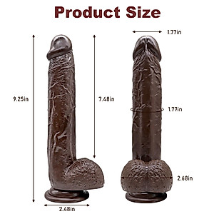 9.25 Inch Realistic Silicone Anal Dildo Adult Sex Toys for Women, G Spot Stimulator with Strong Suction Cup for Hands-Free Play, Body-Safe Material Curved Shaft and Balls Lifelike Flexible (brown)