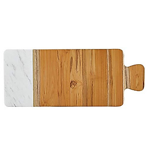 Anolon Pantryware Teak Wood and Marble Cutting Board / Teak Wood and Marble Serving Board - 9.5 Inch, Brown