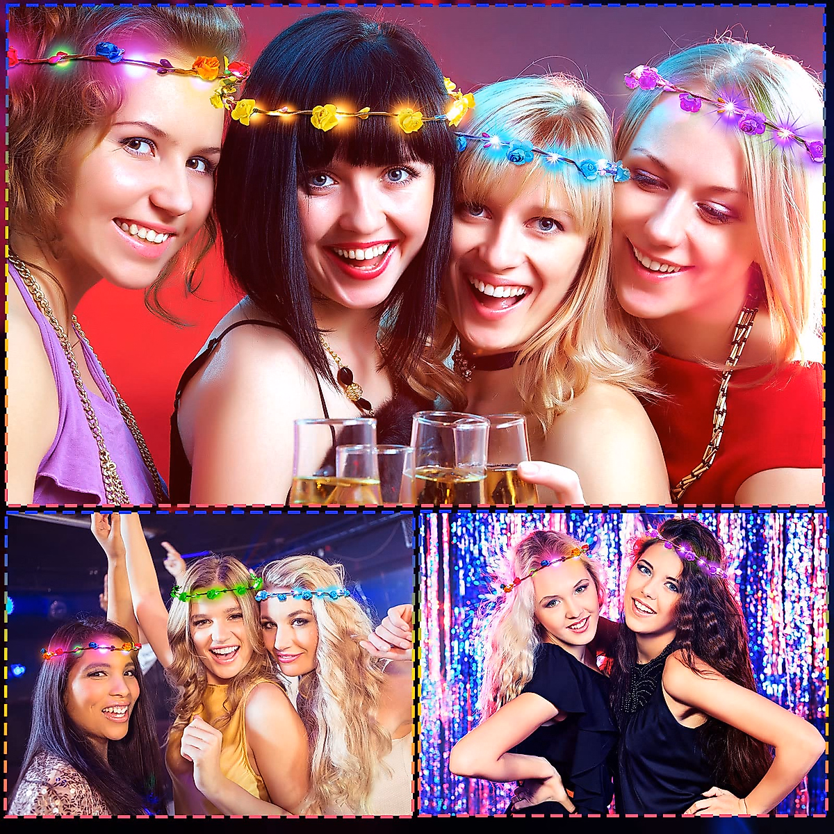 40 Pieces LED Flower Crown Light up Headband LED Hair Garlands Glow in The Dark Flower Crown LED Hair Wreath for Women Girls Brides Wedding Birthday Holiday Beach Party Hair Accessories