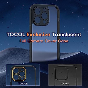 TOCOL 3 in 1 for iPhone 14 Pro Case, [Upgraded Camera Protection] with 2 Pack Screen Protector, [Military Grade Drop Tested] Shockproof Slim Translucent Matte Back Cover 6.1", Black