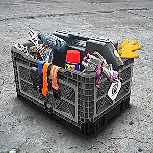 Bigant Heavy Duty Collapsible & Stackable Plastic Milk Crate - Snap Lock Foldable Industrial Garage Storage Bin Container Utility Tote Basket (Blue, 1 Medium Crate)