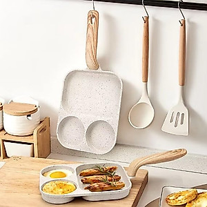 3-in-Divided Frying Pan for Cooking – sarten 3 en 1 antiadherente, Square Egg Pan, One Egg Frying Pan, Section Skillet, 3 in 1 pan for cooking