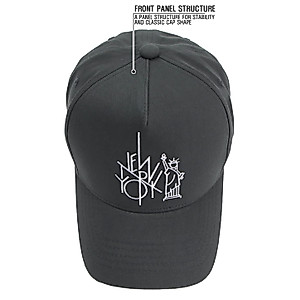 Flipper NY NYC New York City Statue of Liberty Logo Structured Cotton Ballcap Baseball Cap Adjustable Snapback Hat (Small ~ Medium, Charcoal)