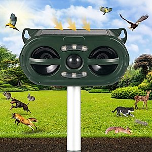 2024 Ultrasonic Animal Repellent, Upgraded Outdoor Cat Solar Powered Squirrels Deterrent with Motion Sensor,Sound,LED Flashing,Waterproof Deer Repeller,Animal Repellent for Dog Bird Skunk Rabbit