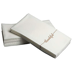 SimuLinen Paper Towels - Hand Towels for Bathroom - Decorative Rose Gold Thankful Design –- Cloth-Like, Linen-Feel for Guest Bathroom Essentials, Size: 12x17” (Pack of 100) Made in USA