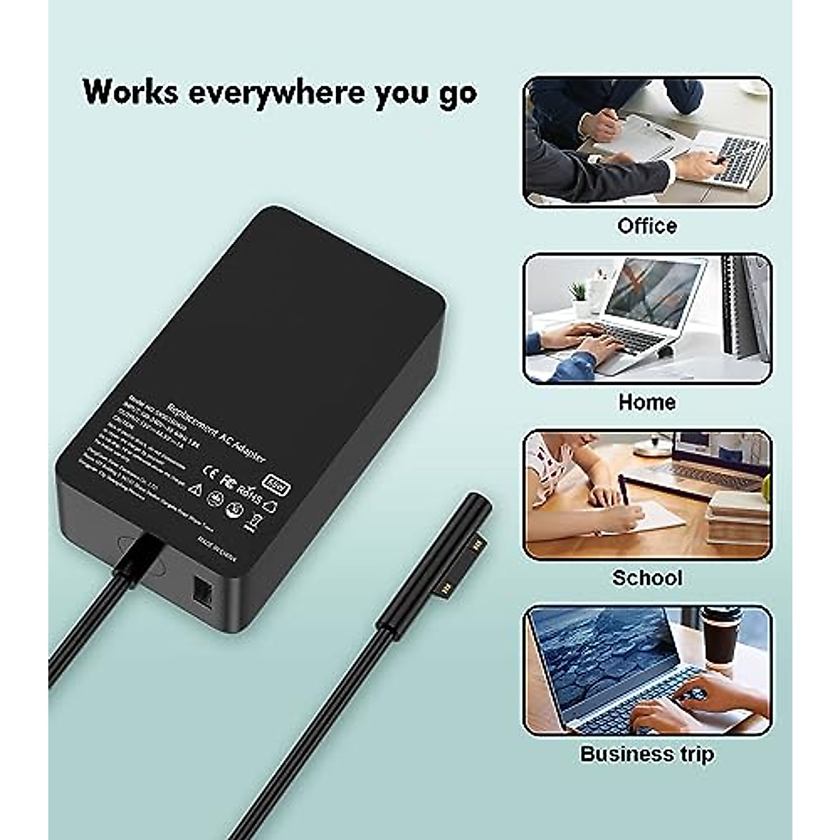 Surface-Pro-Charger-65W - Microsoft Surface Charger, Super Fast Charger for Surface Laptop, Surface Pro 3/4 / 6/7 / 8 / X, and More Laptop Tablet Model Power Supply Adapter Works with 65W 44W 36W