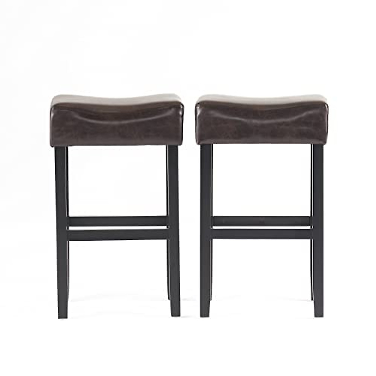 Christopher Knight Home Portman Leather Backless Barstools, 2-Pcs Set, Brown