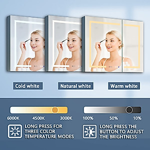 ExBrite LED Lighted Bathroom Medicine Cabinet with Mirror, 36 x 30 Inch, Recessed or Surface led Medicine Cabinet, Clock, Room Temp Display,Defog,Stepless Dimming,3-Color Temper Change, Outlets & USBs