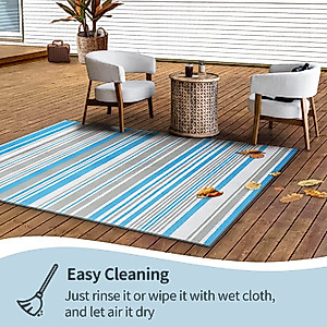 Outdoor Patio Rug Waterproof Camping - Outdoor Area Rugs Carpet Waterproof, Outdoor Plastic Straw Rug for Patios Clearance, Outdoor Rugs for Camping, Porch, Deck, Balcony, Backyard, Blue (4x6FT)