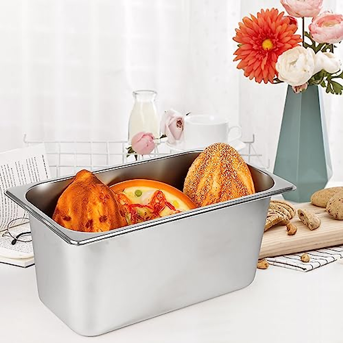 8 Packs Stainless Steel Hotel Pans 1/3 Size x 6" Deep Steam Table Pan with Lids Commercial Food Storage Containers Stackable Metal Steamer Pan Anti-Jam Hotel Pan Restaurant Warm Pans for Buffet Party