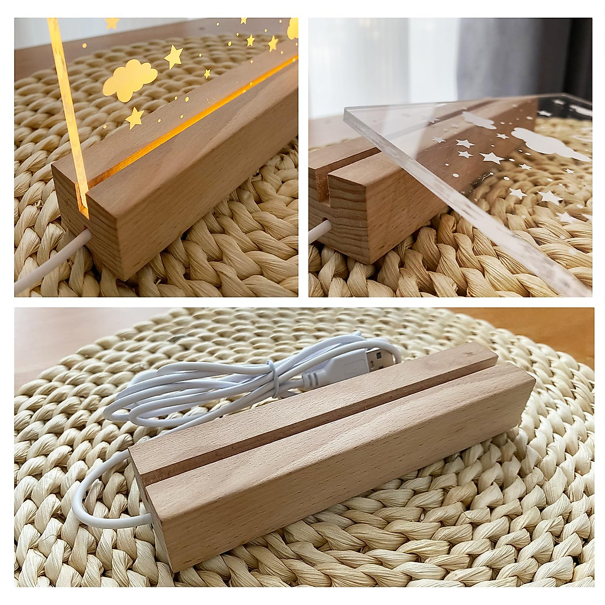 Wucidici Personalized Name Night Light with Moon and Stars, Custom Name Led Lamp for Baby Kids, Brighter Made Customized Night Light Gift for Girl Boys